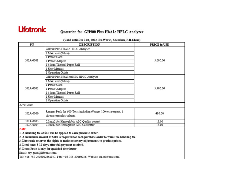 Quotation For HPLC GH900 Plus-2022 | PDF
