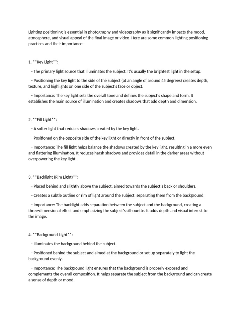 Lighting Positioning Practice | PDF | Shadow | Lighting
