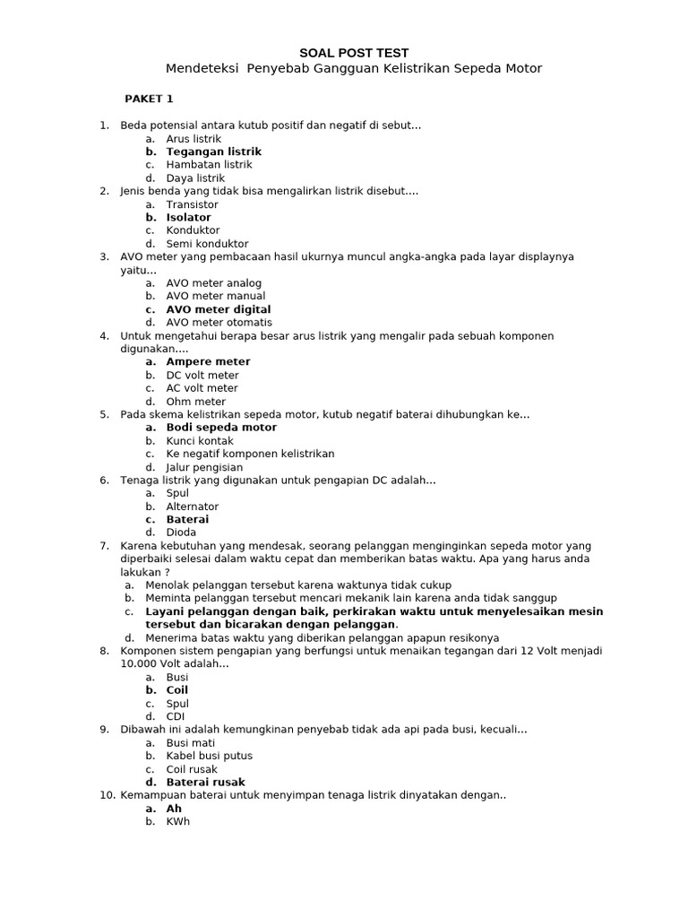 Soal Pre Test - Post Test | PDF