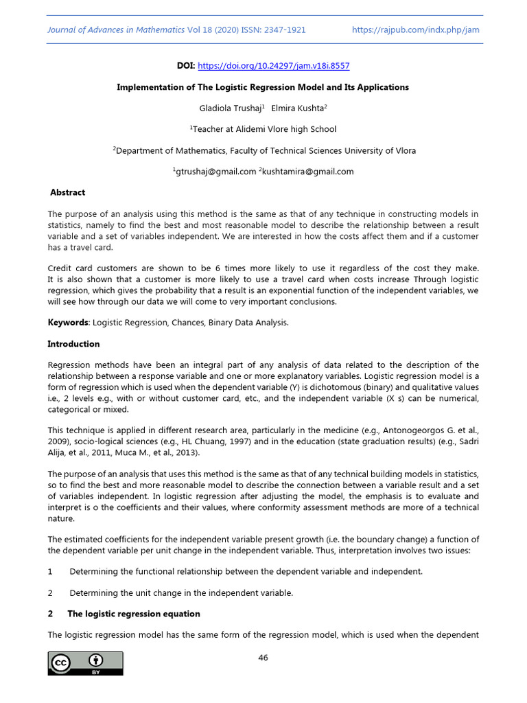 Implementation of The Logistic Regression Model and Its Applications | PDF