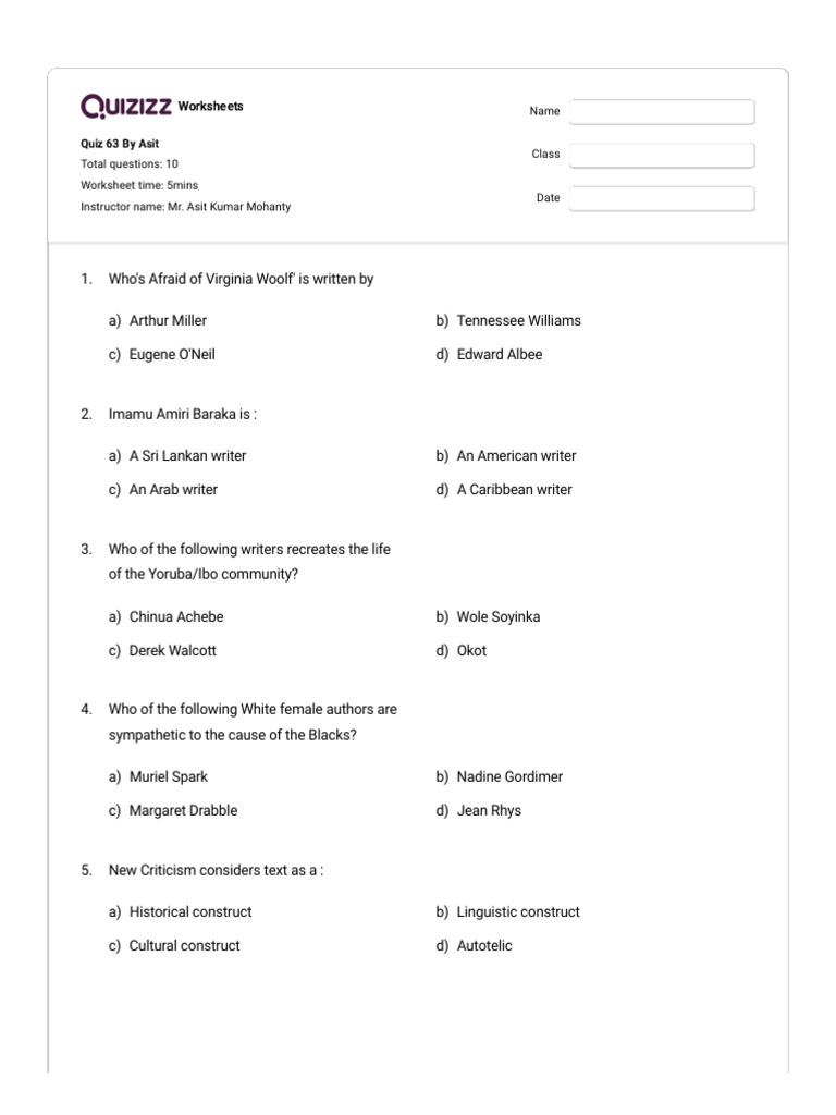 Quiz 63 by Asit - Quizizz | PDF