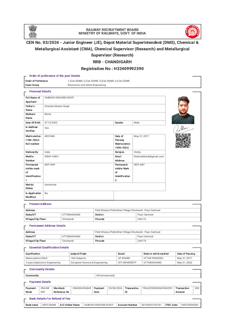 RRB Application | PDF