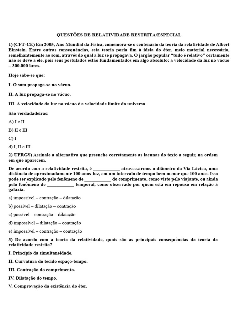 atividade Relatividade restrita | PDF