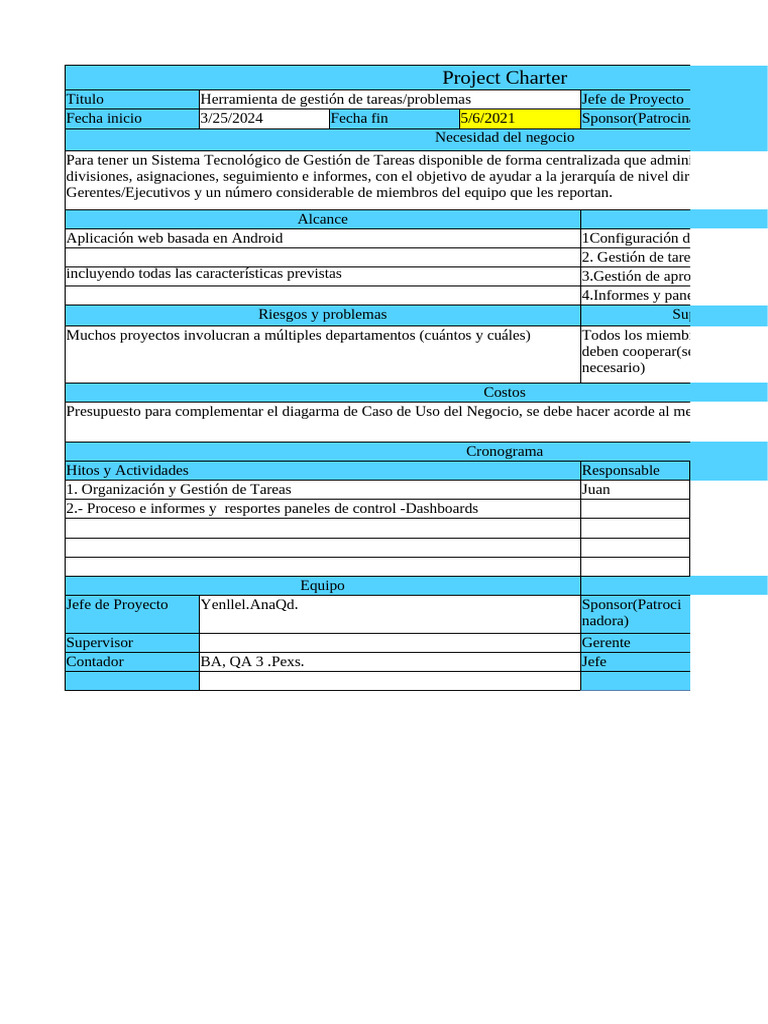 S02 - Sinc - Plantilla Project Charter Básico | PDF