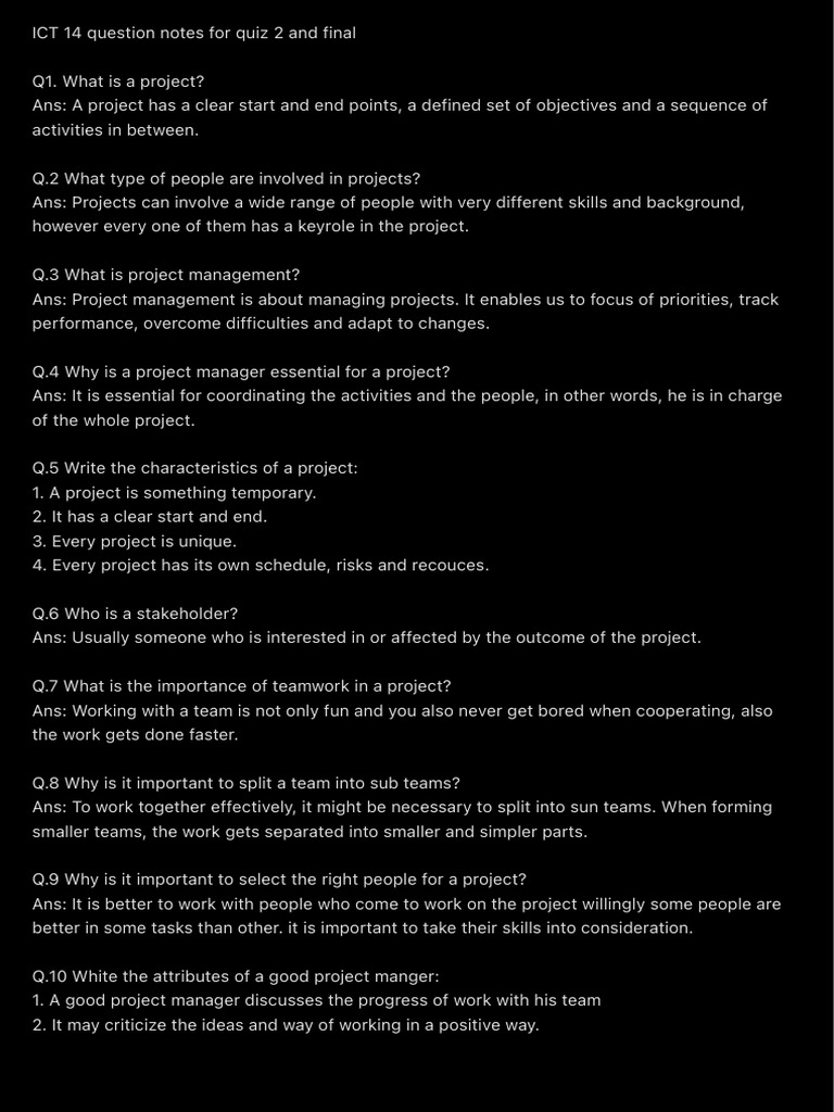 ICT 14 Question Notes For Quiz 2 and Final | PDF