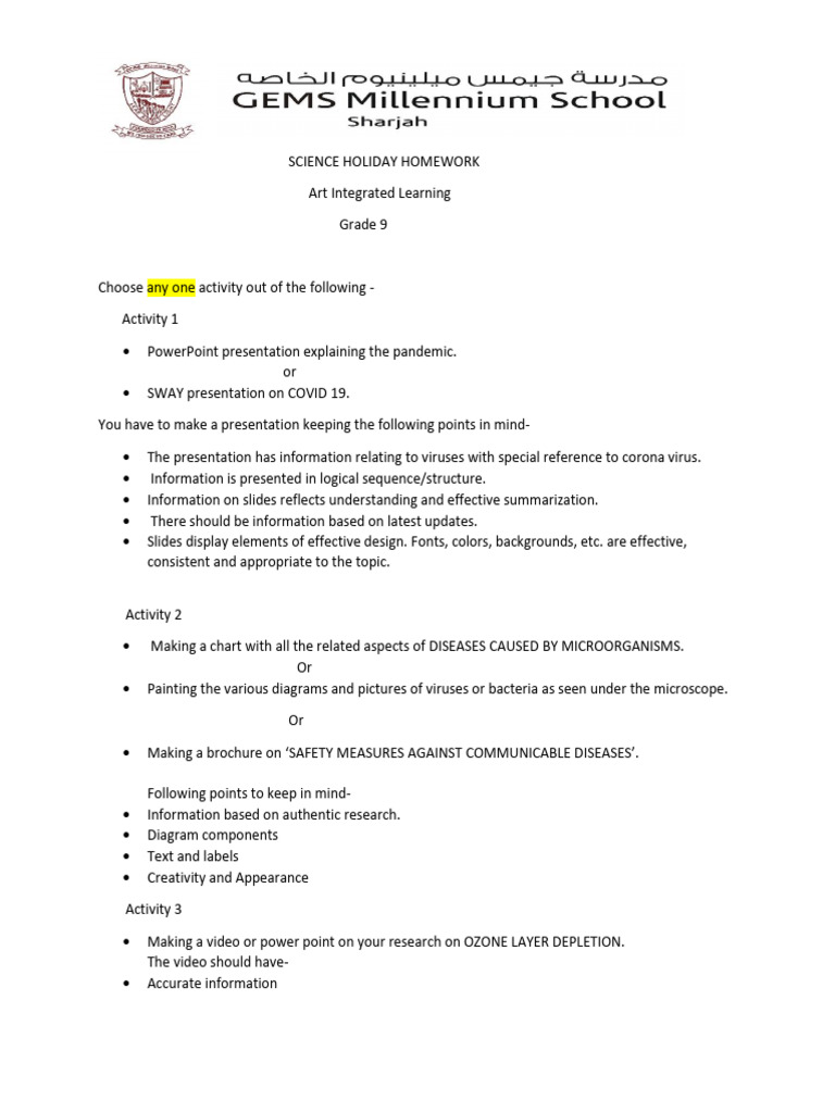 ART INTEGRATED PROJECT SCIENCE gr 9 | PDF