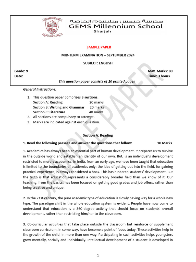 Sample Paper - Midterm Exam | PDF