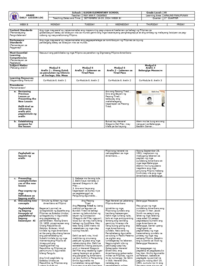 Grade 6 Araling Panlipunan Lesson Log | PDF | Philippines