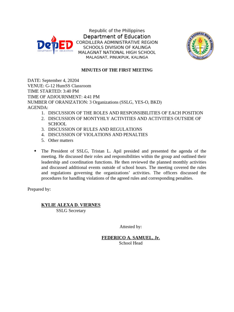 SSLG Minutes of Meeting | PDF