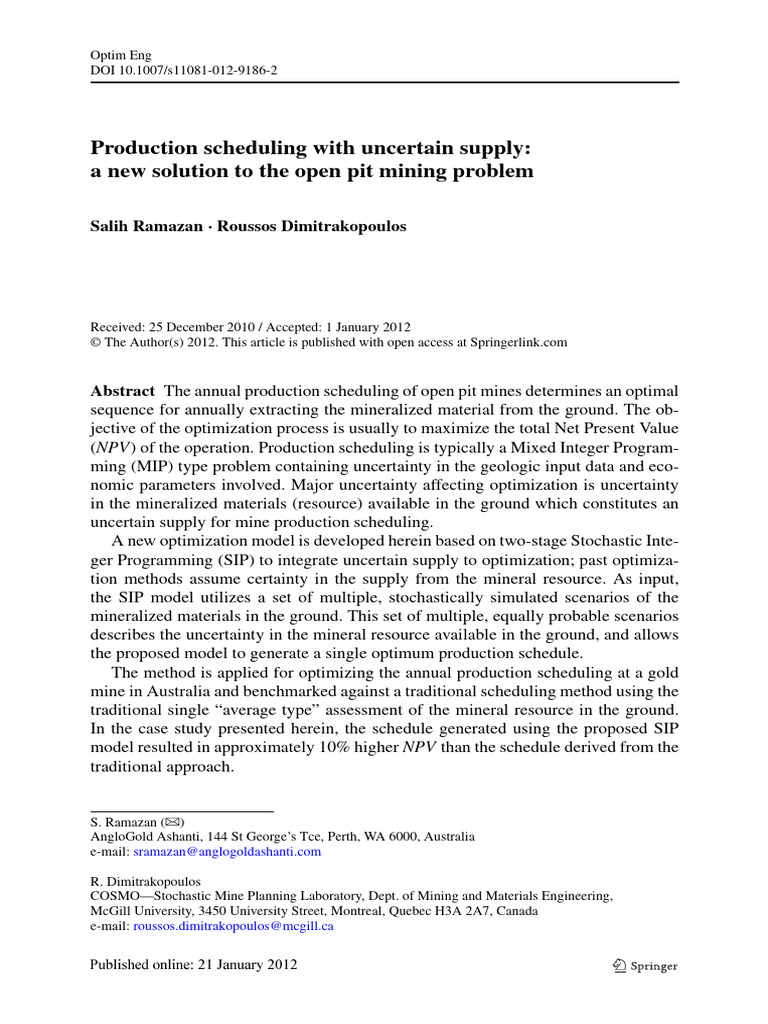 Production Scheduling With Uncertain Sup | PDF