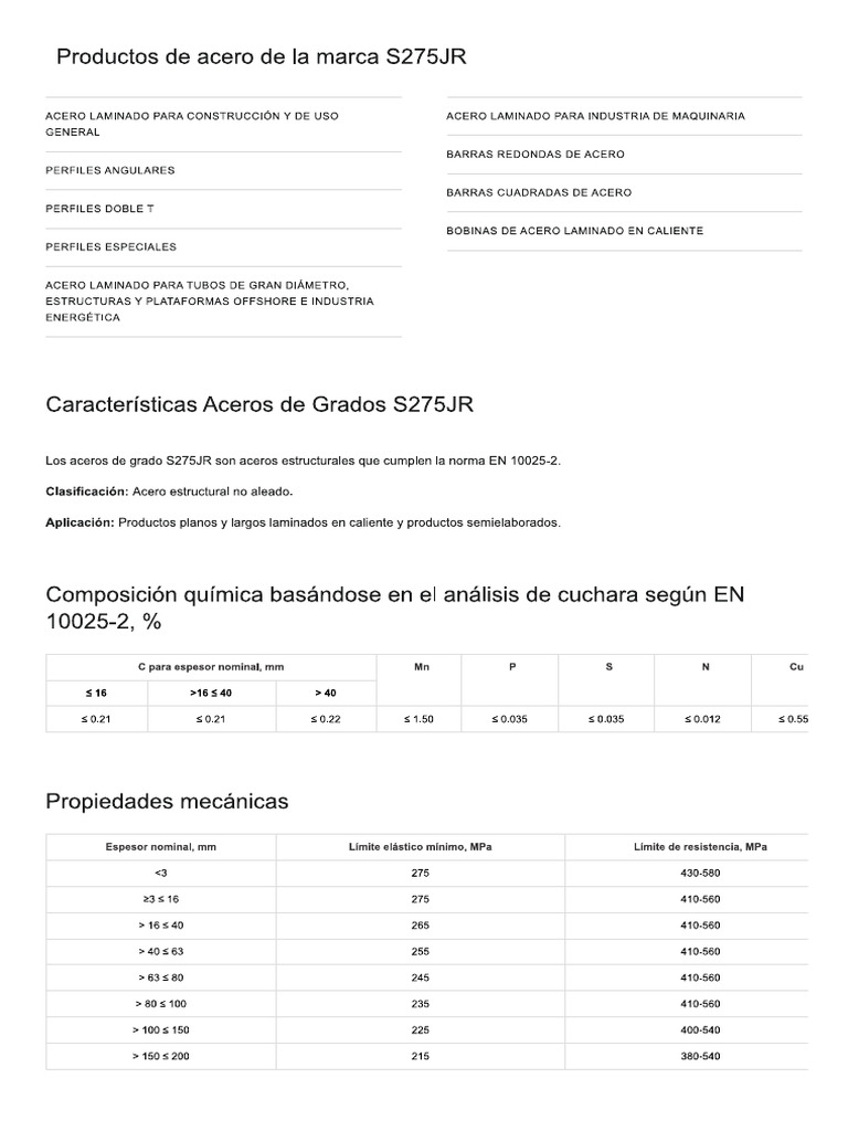 Acero S275JR - Características, Propiedades, Análogos - Metinvest | PDF
