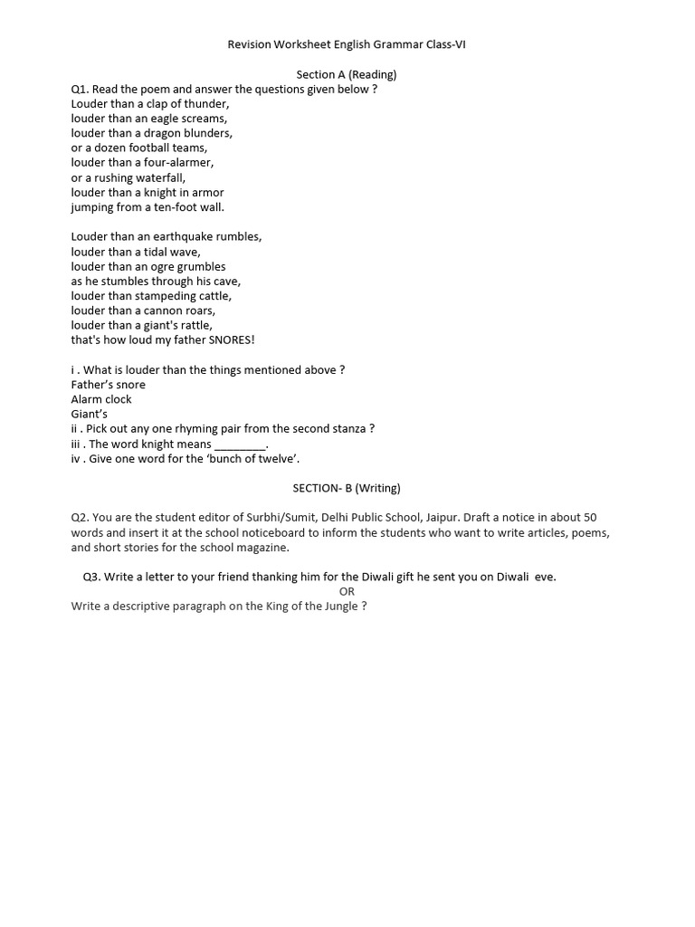 Revision Worksheet VI - 14SEPT | PDF