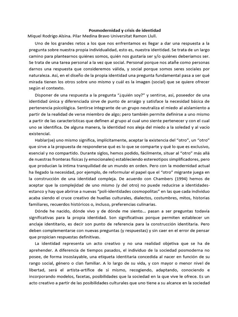 Actividad Posmodernidad y Crisis de Identidad | PDF Actividad Posmodernidad y Crisis de Identidad | PDF