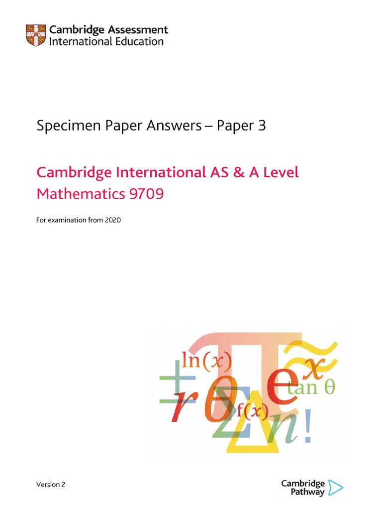 9709 Specimen Paper Answers Paper 3 (For Examination From 2020) | PDF