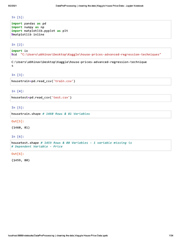 Data Cleaning (Data Preprocessing) House Price Data | PDF