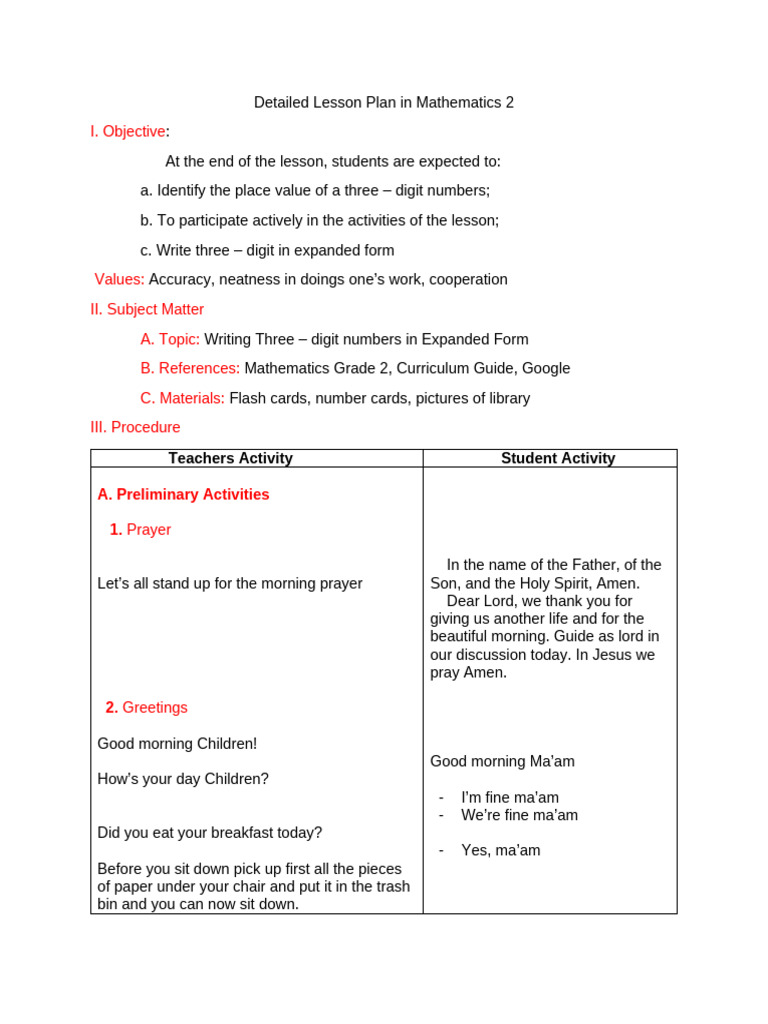 Detailed Lesson Plan in Mathematics 1 | PDF