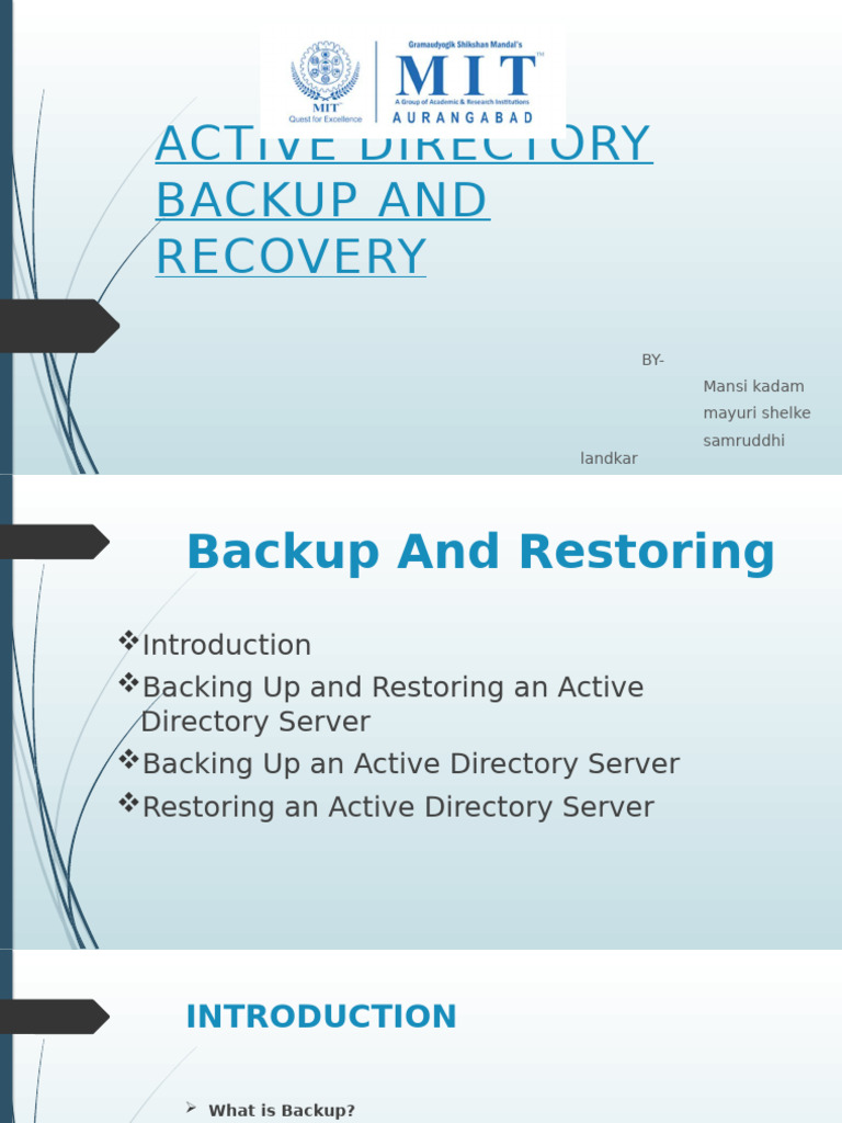 Active Directory Backup and Recovery (Mansi) | PDF