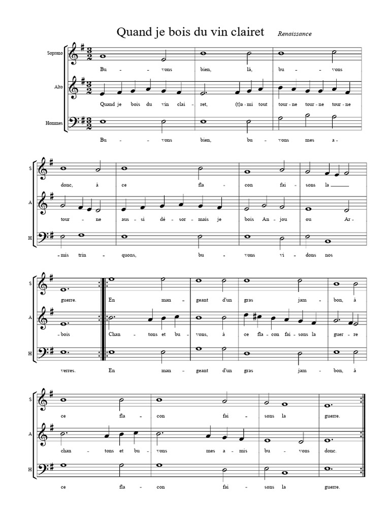 Quand Je Bois Du Vin Clairet - SAB | PDF