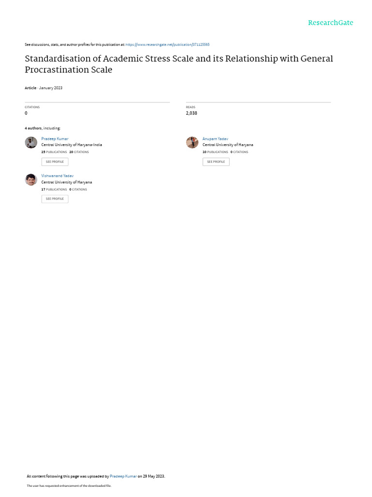 Academic Stress Scale | PDF