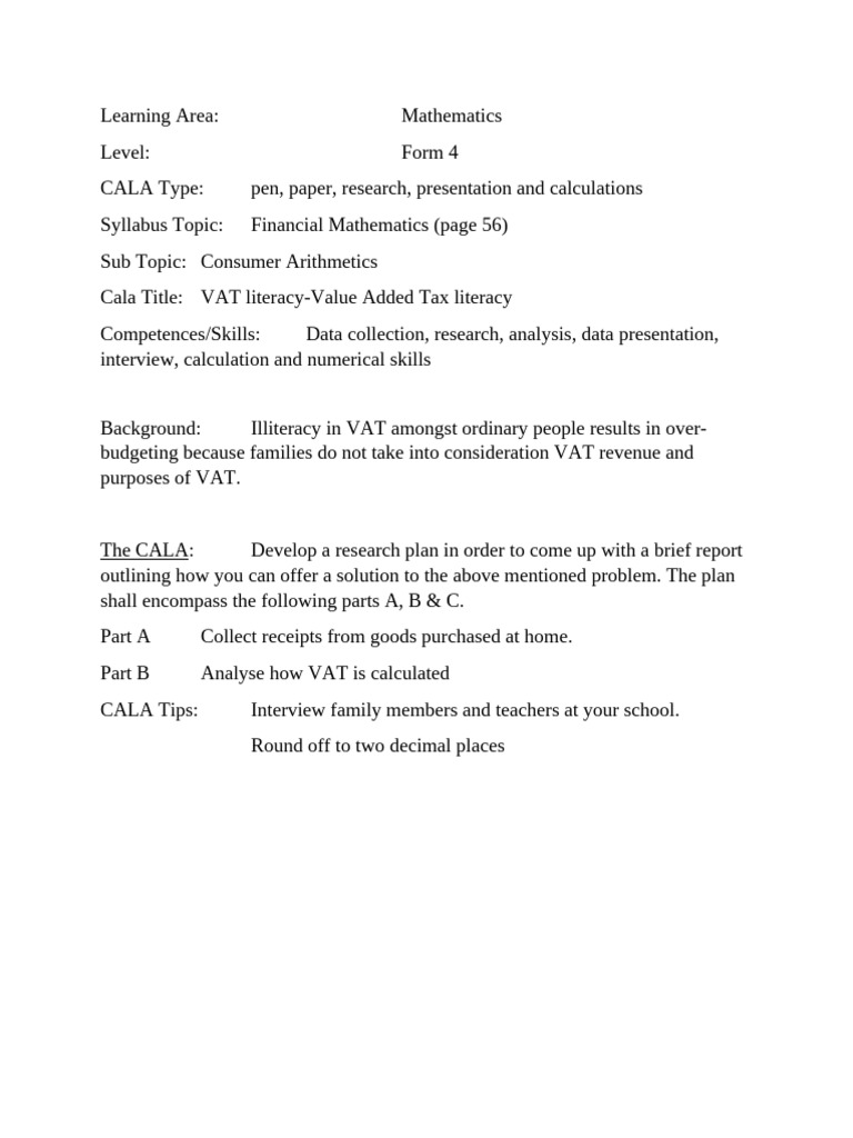 Mathematics Form Four Cala 1 | PDF | Value Added Tax | Career & Growth