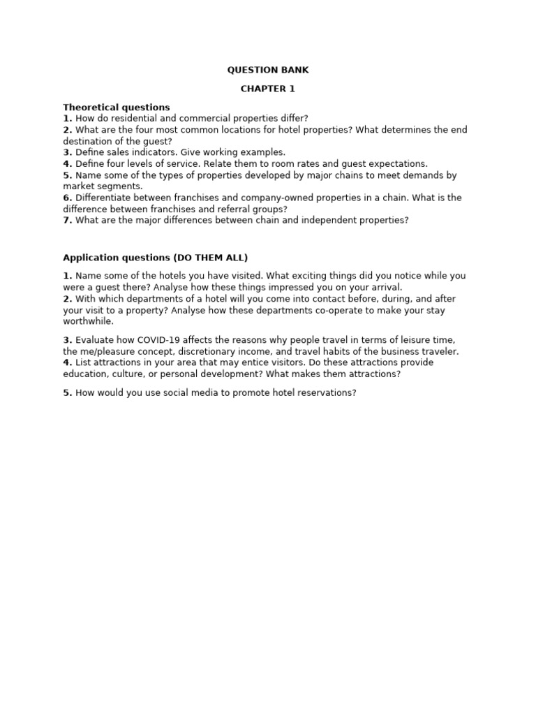 Front Office Operations - CHAPTER 1 - QUESTIONS & KEY WORDS | PDF