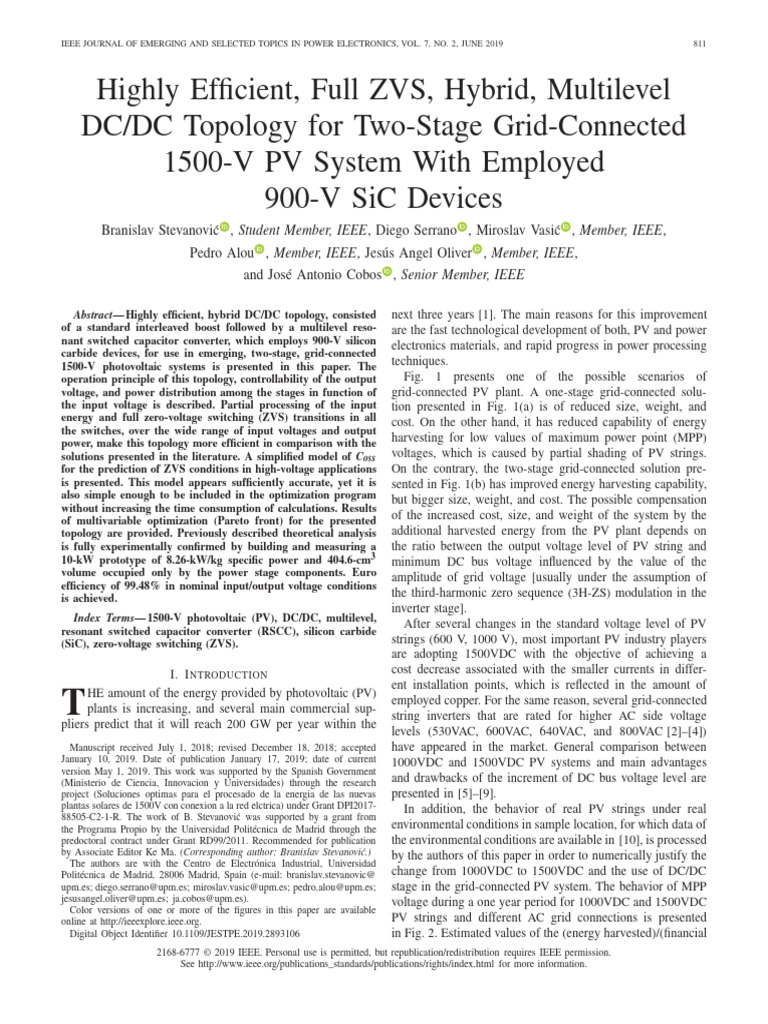 Highly Efficient, Full ZVS, Hybrid, Multilevel DC/DC Topology For Two-Stage Grid-Connected 1500 ...