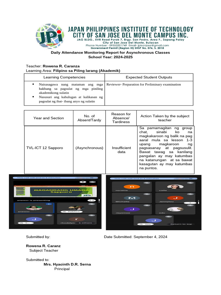 Mam Wheng Asynchronous Class Daily Report-Wednesday | PDF
