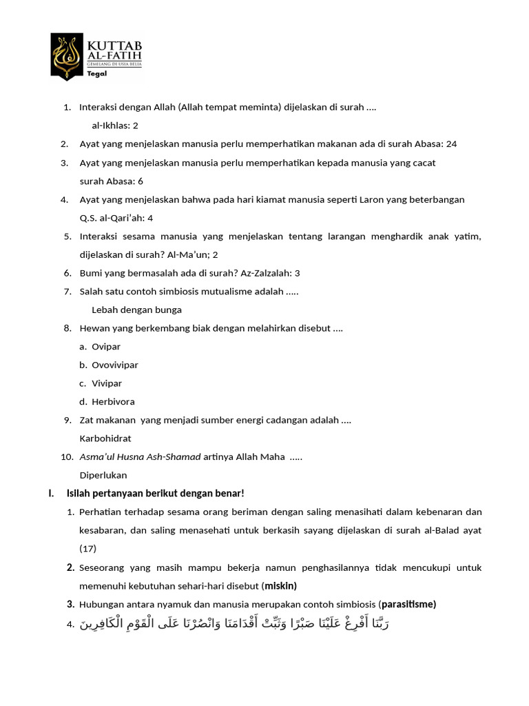 Kisi-Kisi Ujian Tema | PDF