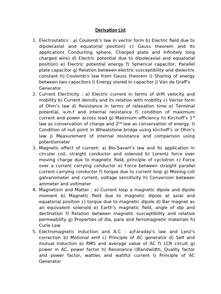 Derivation XII Physics | PDF | Optics | Electricity