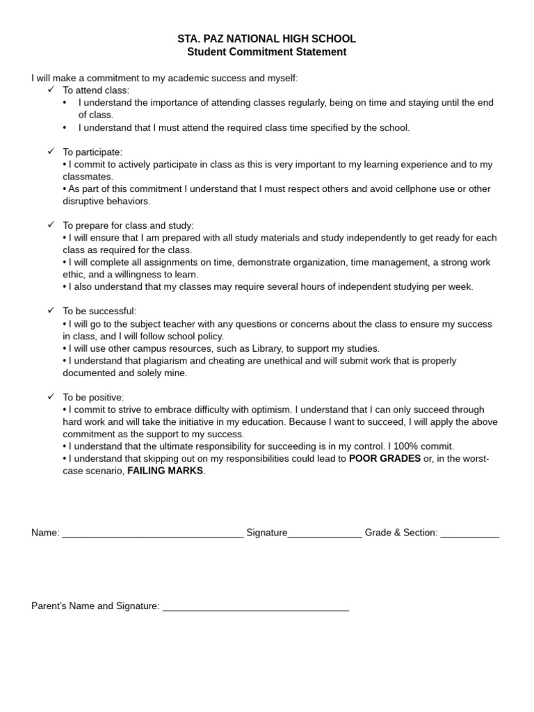 Student Commitment Statement | PDF