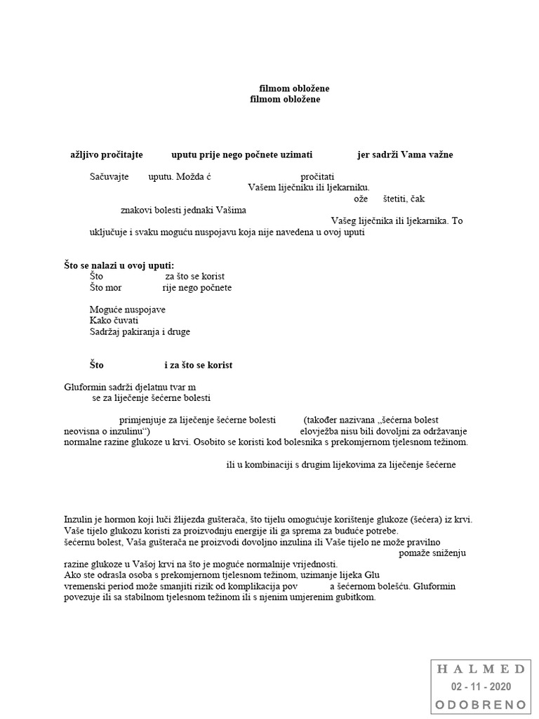 Uputa o Lijeku Gluformin | PDF