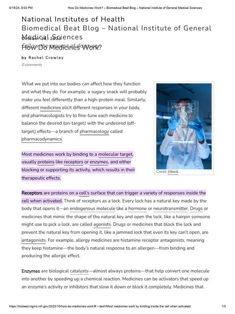 How Do Medicines Work - Biomedical Beat Blog - National Institute of General Medical Sciences | PDF