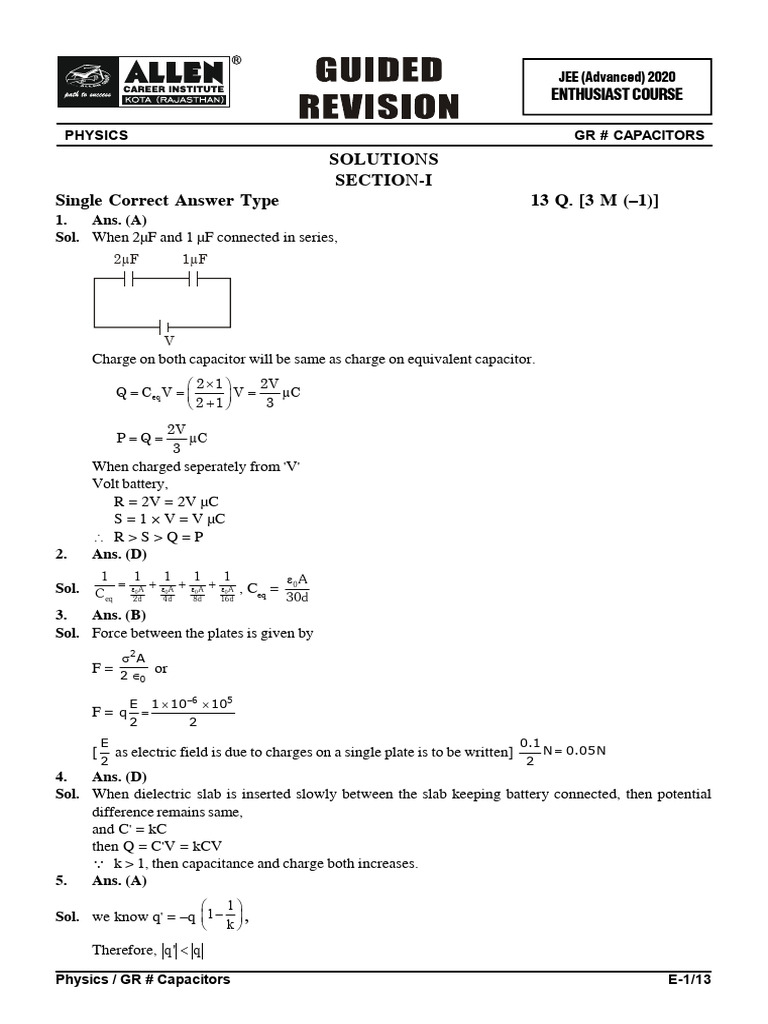 GR # 15 - Capacitors (Solution) | PDF