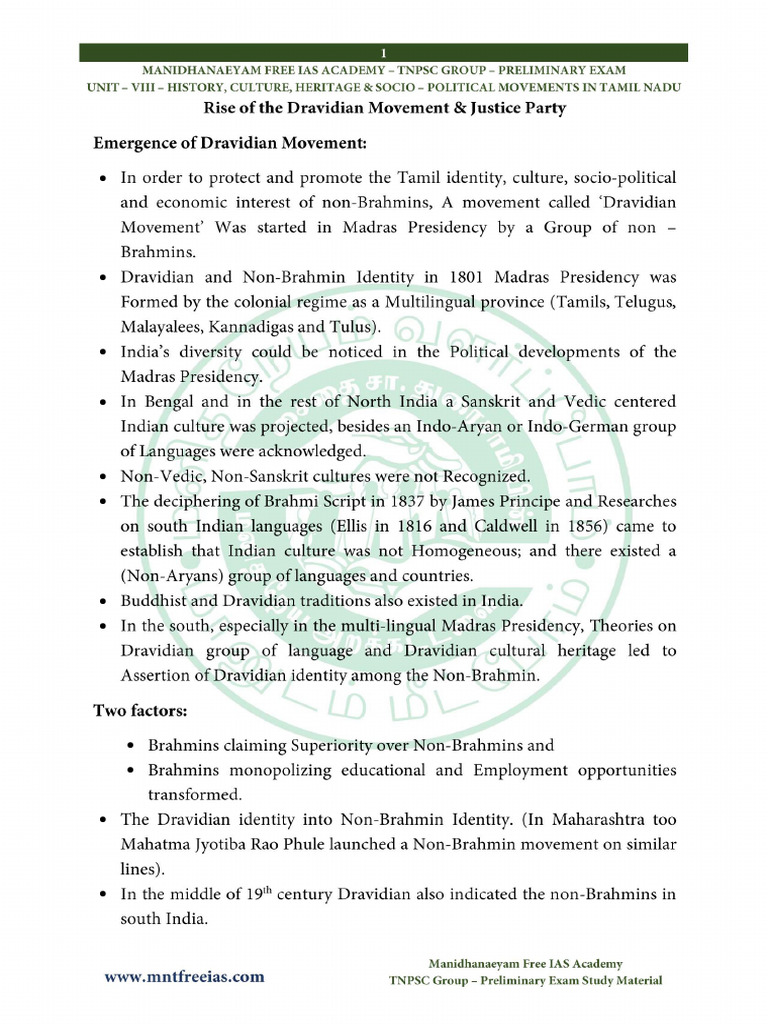 11.Rise-of-the-Dravidian-Movement-Justice-Party | PDF
