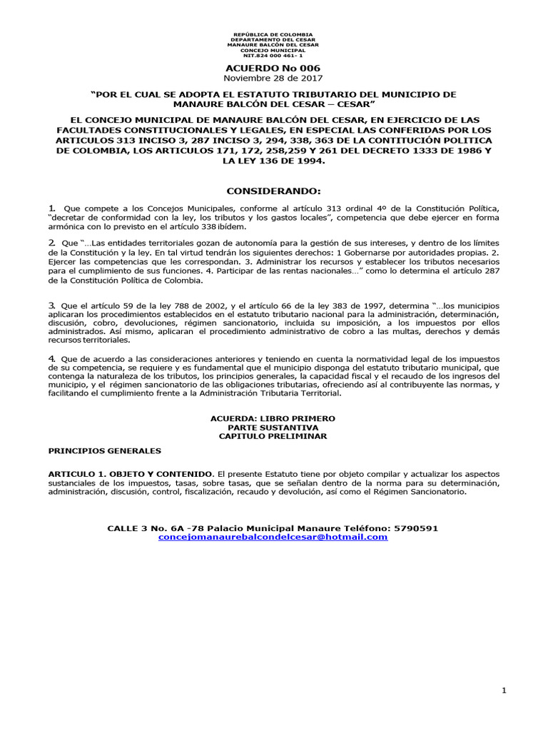 ACUERDO No 006 Nuevo Estatuto Tributario 2019 | PDF