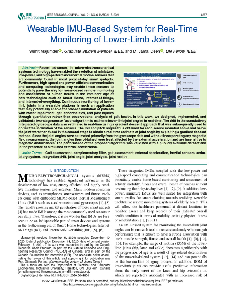 1 Wearable IMU-Based System For Real Time Monitoring For Lower Limb Joints | PDF | Kalman Filter