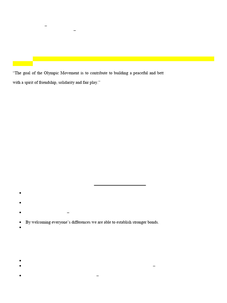 Unit 2: Olympic Value Education: Fundamental Principles of Olympism | PDF