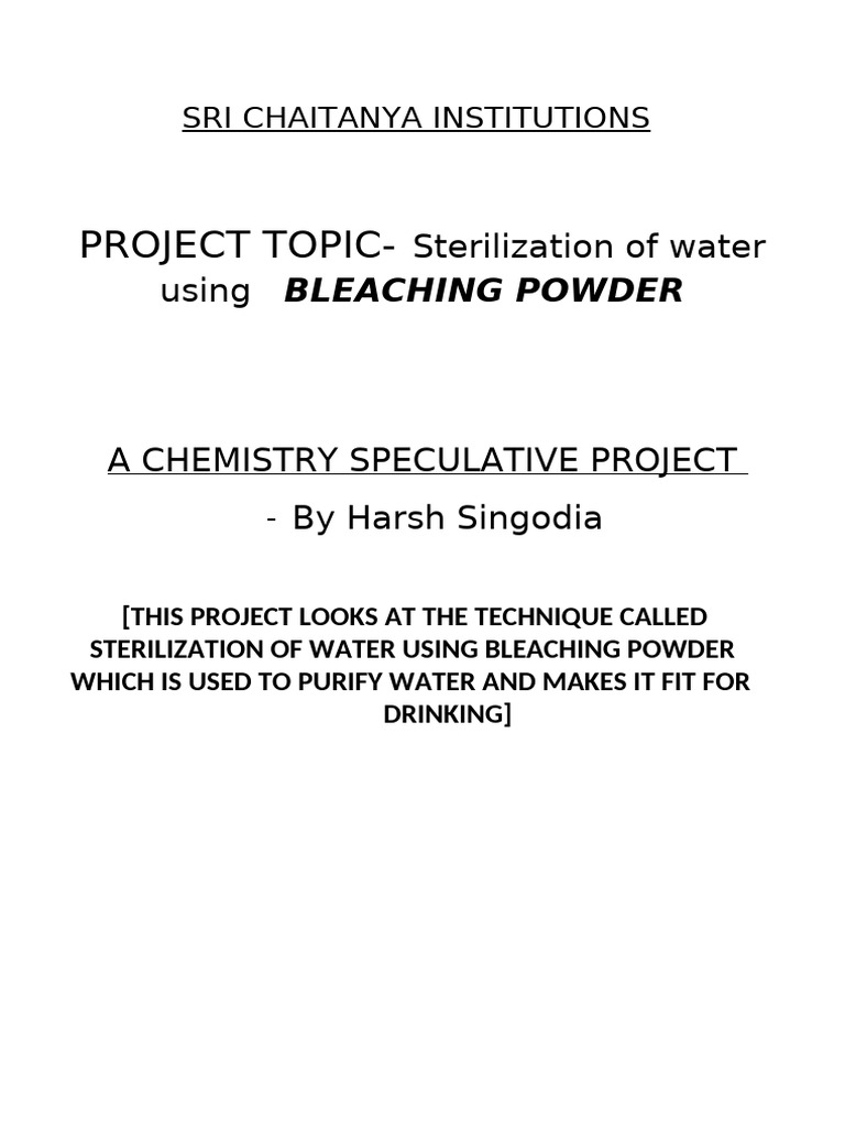 Sterilization of Water Using Bleaching P | PDF