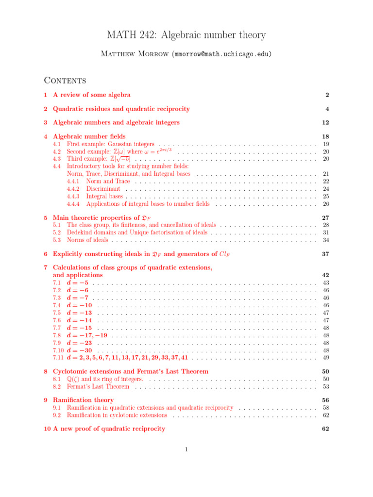 Matthew Morrow - Algebraic Number Theory | PDF | Algebra | Mathematics