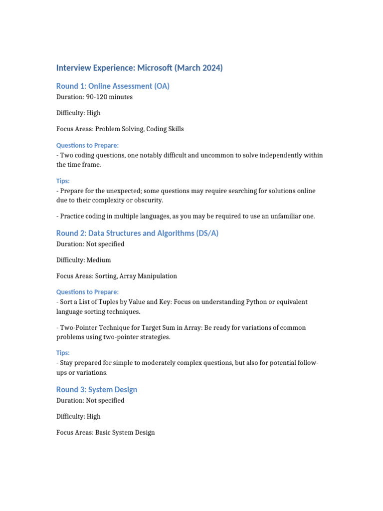 Microsoft Interview Experience | PDF