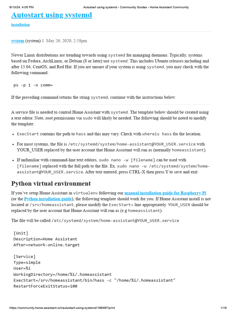 Autostart Using Systemd - Community Guides - Home Assistant Community | PDF | Command Line ...