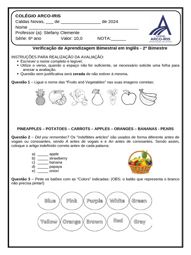 Prova Ing 6 Ano | PDF