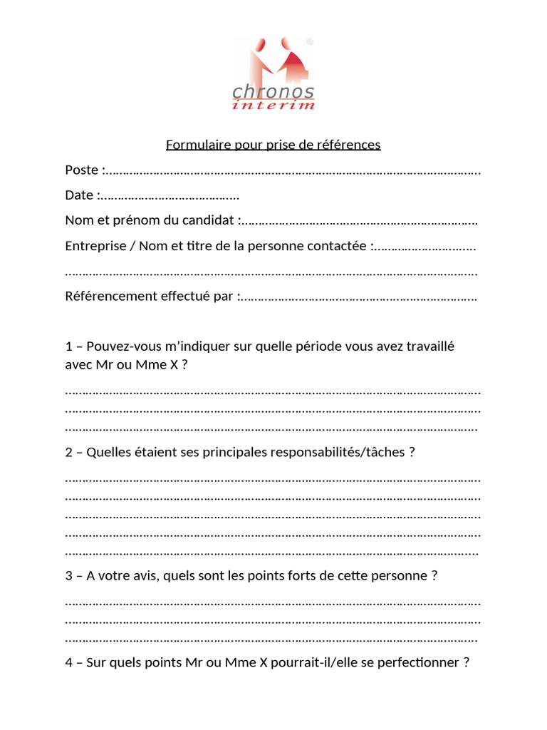Formulaire Pour Prise de Références | PDF