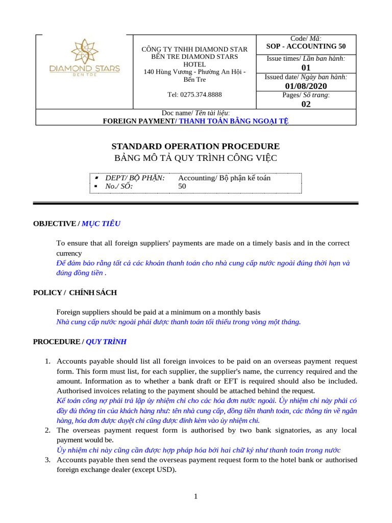 SOP - ACCOUTING 50. Foreign Payment - Thanh Toan Bang Ngoai Te | PDF