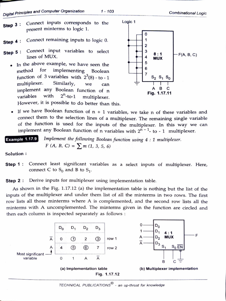 Multiplexer.: Implement The Following Boolean Function Using 4:1 Multiplexer. F (A, B, C) ) M (1 ...