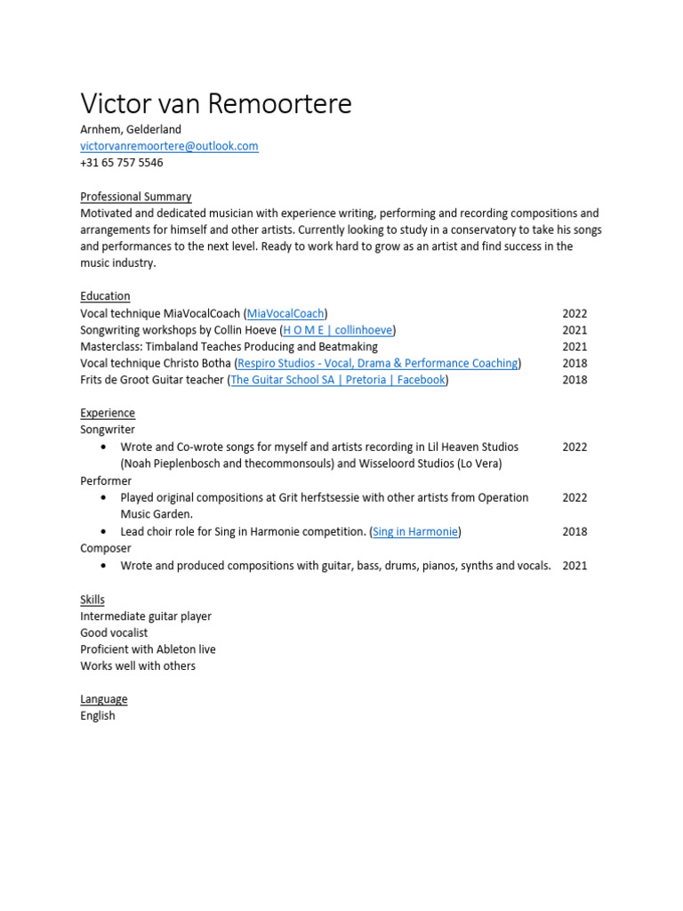 Music Resume | PDF