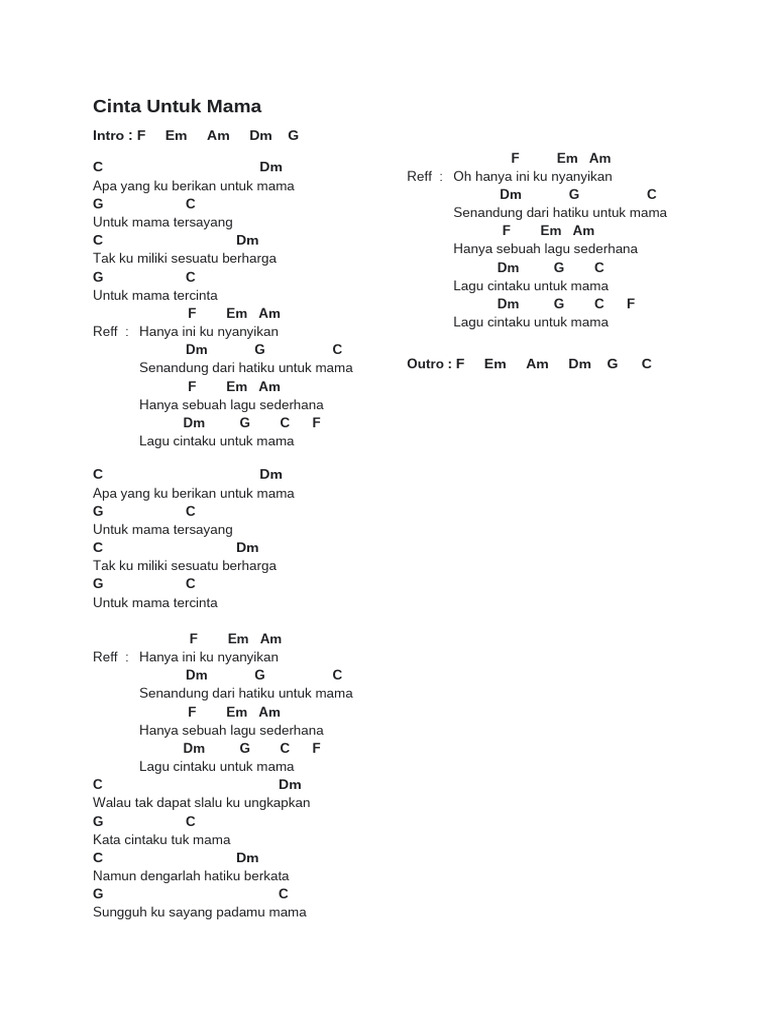 Cinta Untuk Mama LIRIK DAN CHORD | PDF