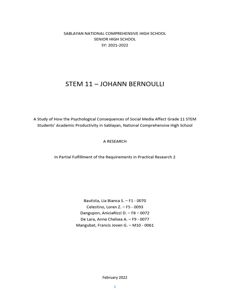 Study of How The Psychological Effects of Social Media Affect The Grade 11 STEM Students in ...