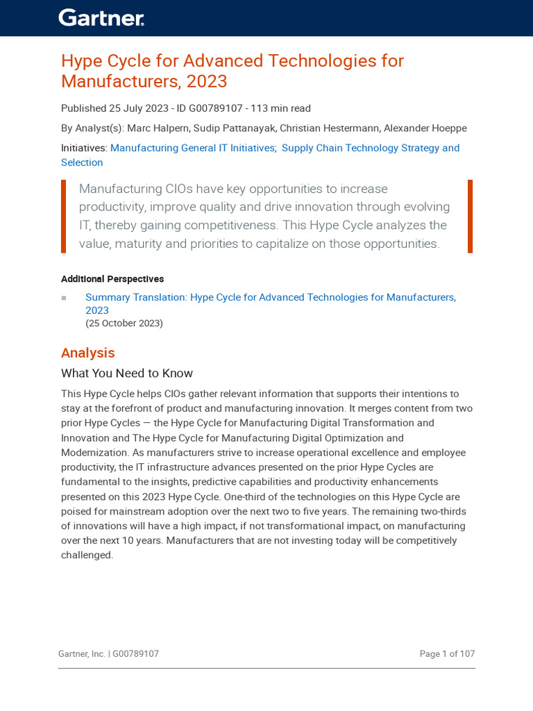 Hype Cycle For Advan 789107 NDX | PDF