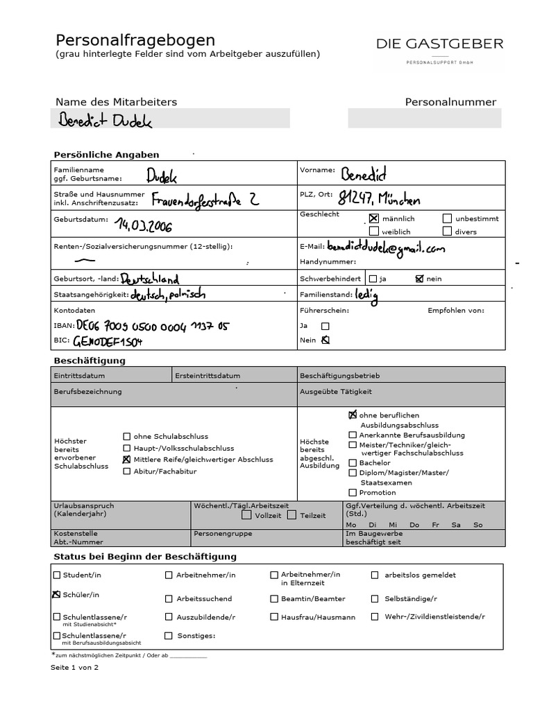 Personalfragebogen Bearbeitet | PDF